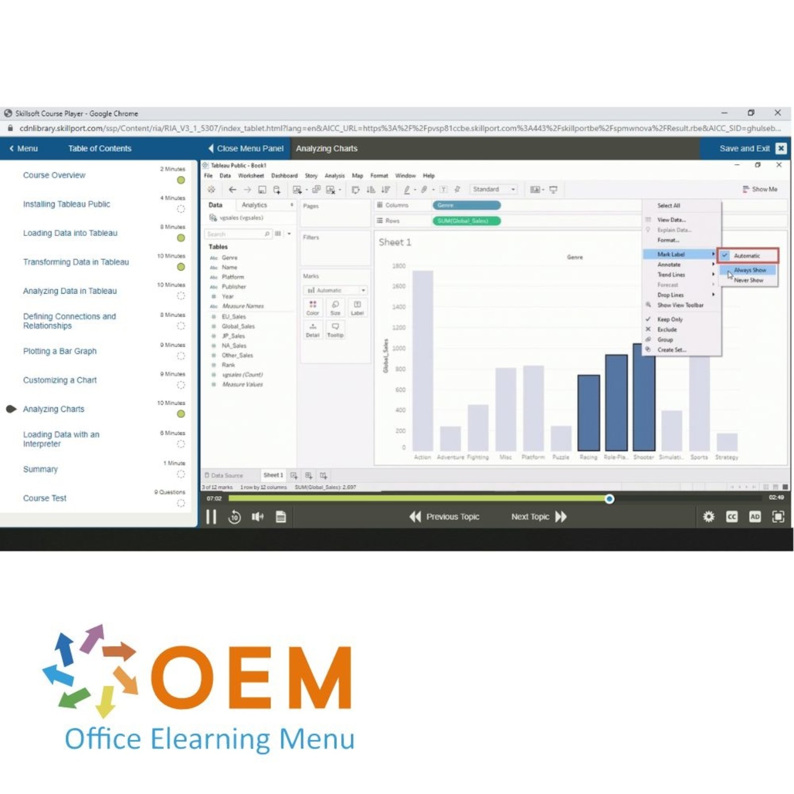 Tableau For Data Visualization Training Oem