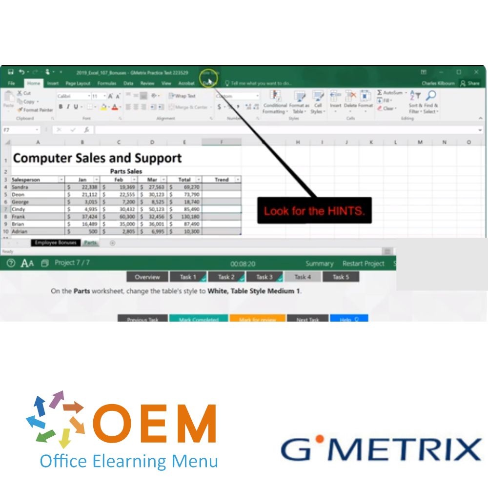MO-200 Excel 2019 GMetrix Practice Exam - OEM ICT Training & Advice