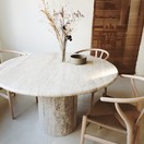 Round Beige Travertin Dining Bean Table - Pantoufle