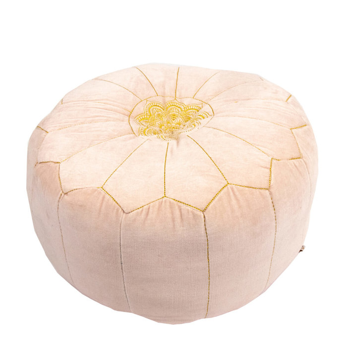 Marokkaanse poef roze met goud fluweel - Merel in Wonderland