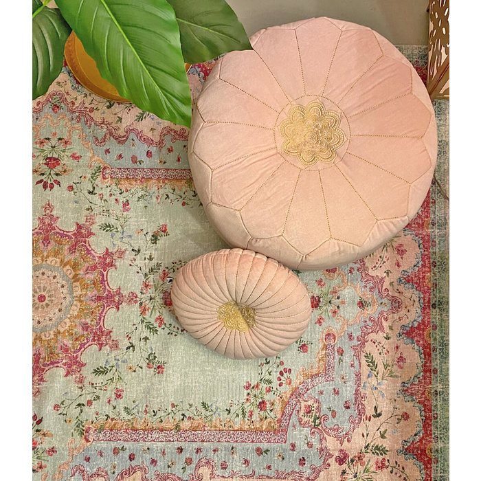 Marokkaanse poef roze met goud fluweel - Merel in Wonderland