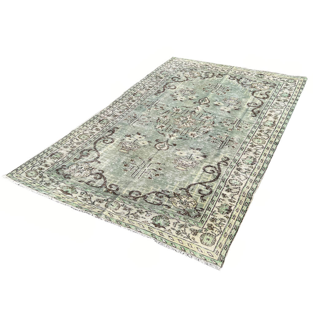 Vintage tapijt groen grijs 188x294cm - Merel in Wonderland