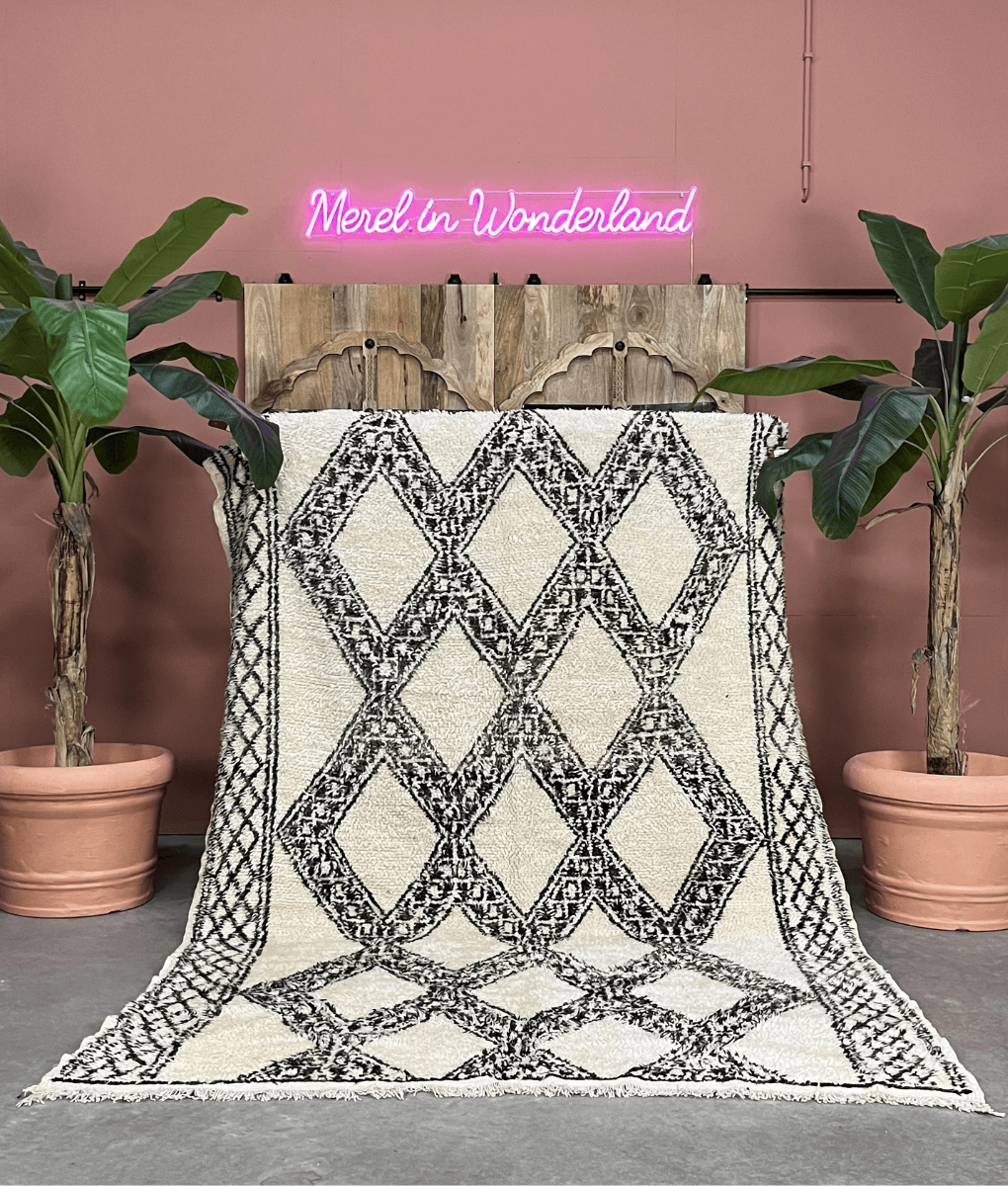 Marokkaans tapijt zwart wit Berber ruit - Merel in Wonderland