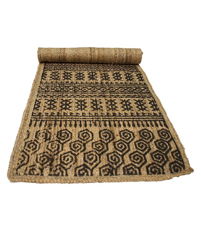Vloerkleed symbols jute met zwarte print - Merel in Wonderland