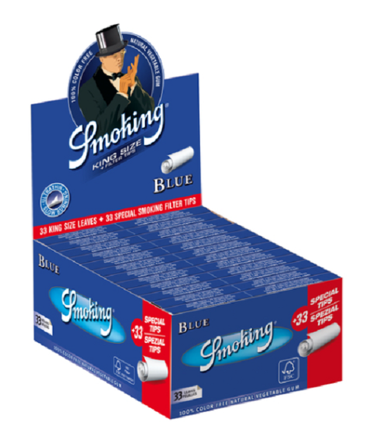 Smoking Kingsize Blue Rolling Paper & Tips Box - Haddocks Lightershop