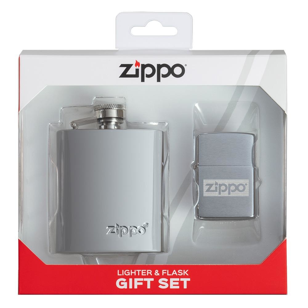Gift Set Zippo Lighter with Hip Flask - Haddocks Lightershop