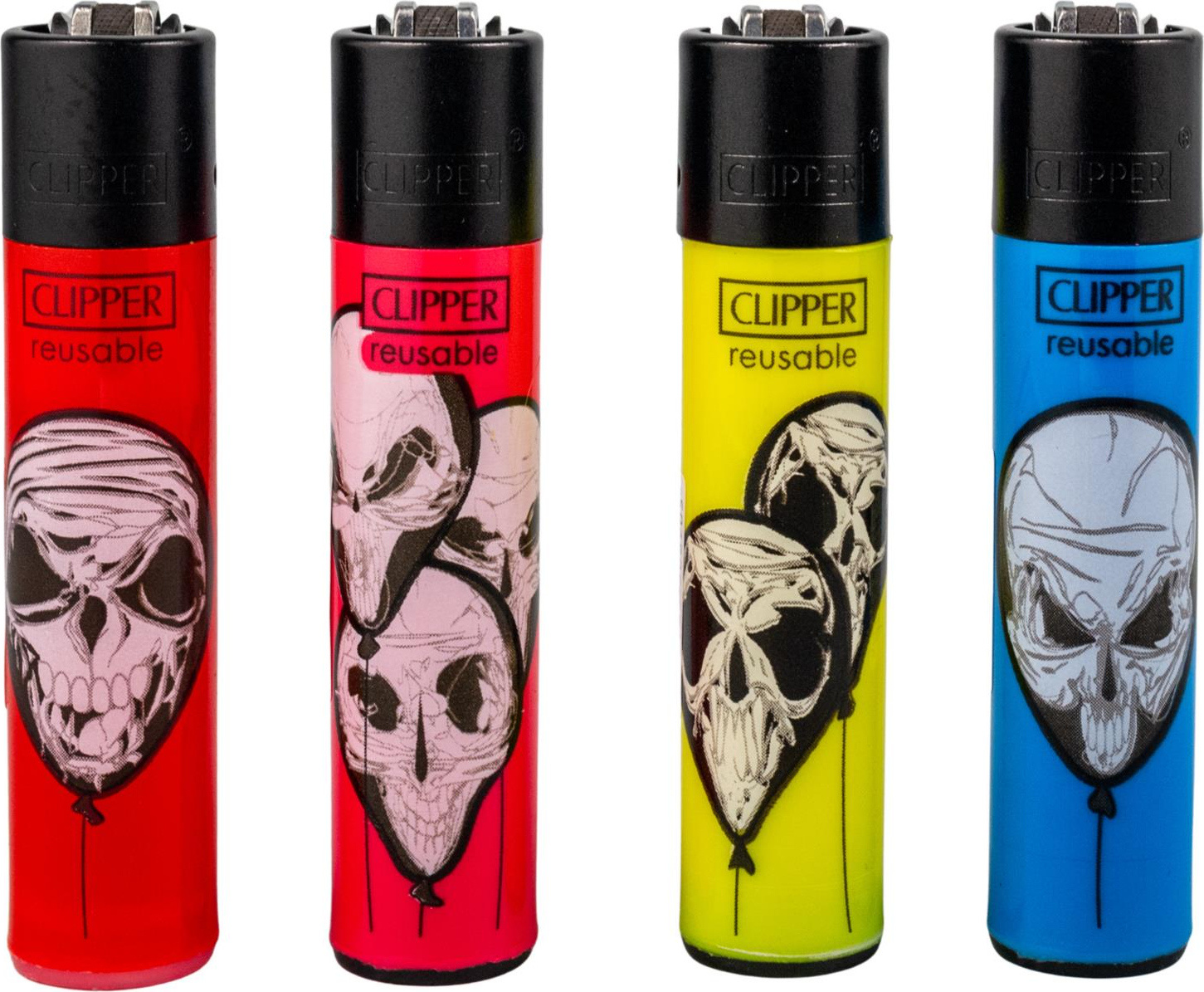 Set of 4 Clipper Lighters Balloon Skulls - Haddocks Lightershop