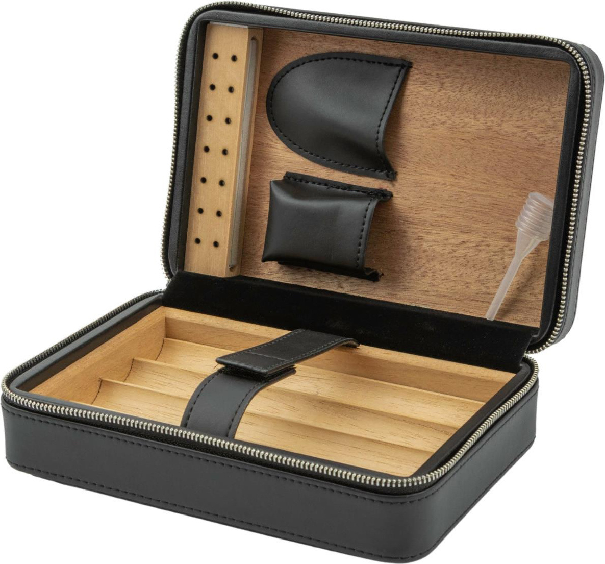 Travel Humidor Skai Leather Black for 5 Cigars - Haddocks Lightershop