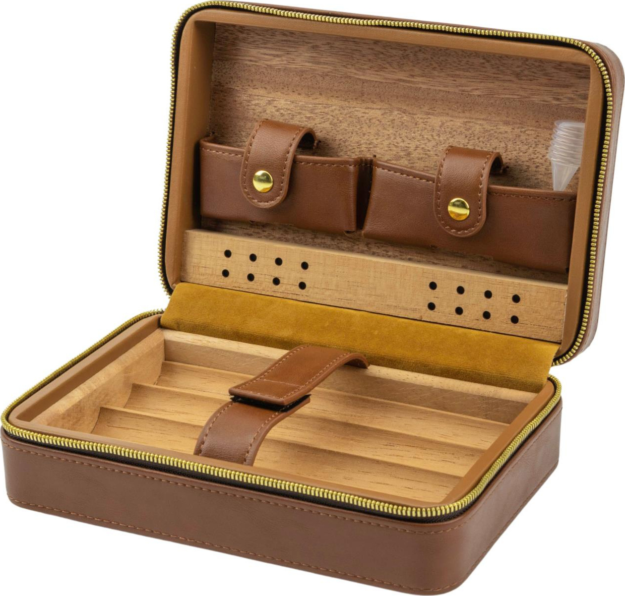 Travel Humidor Skai Leather Brown for 5 Cigars - Haddocks Lightershop