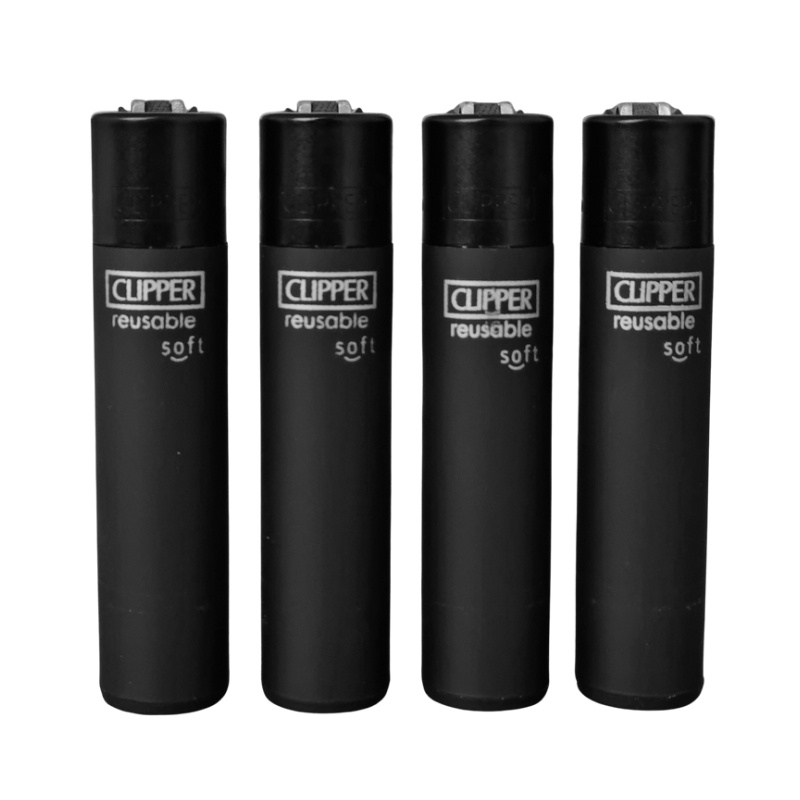 Set of 4 Clipper Lighters Soft Touch All Black - Haddocks Lightershop