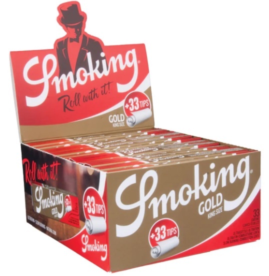 Smoking Kingsize Gold Vloei & Tips Box - Haddocks Lightershop
