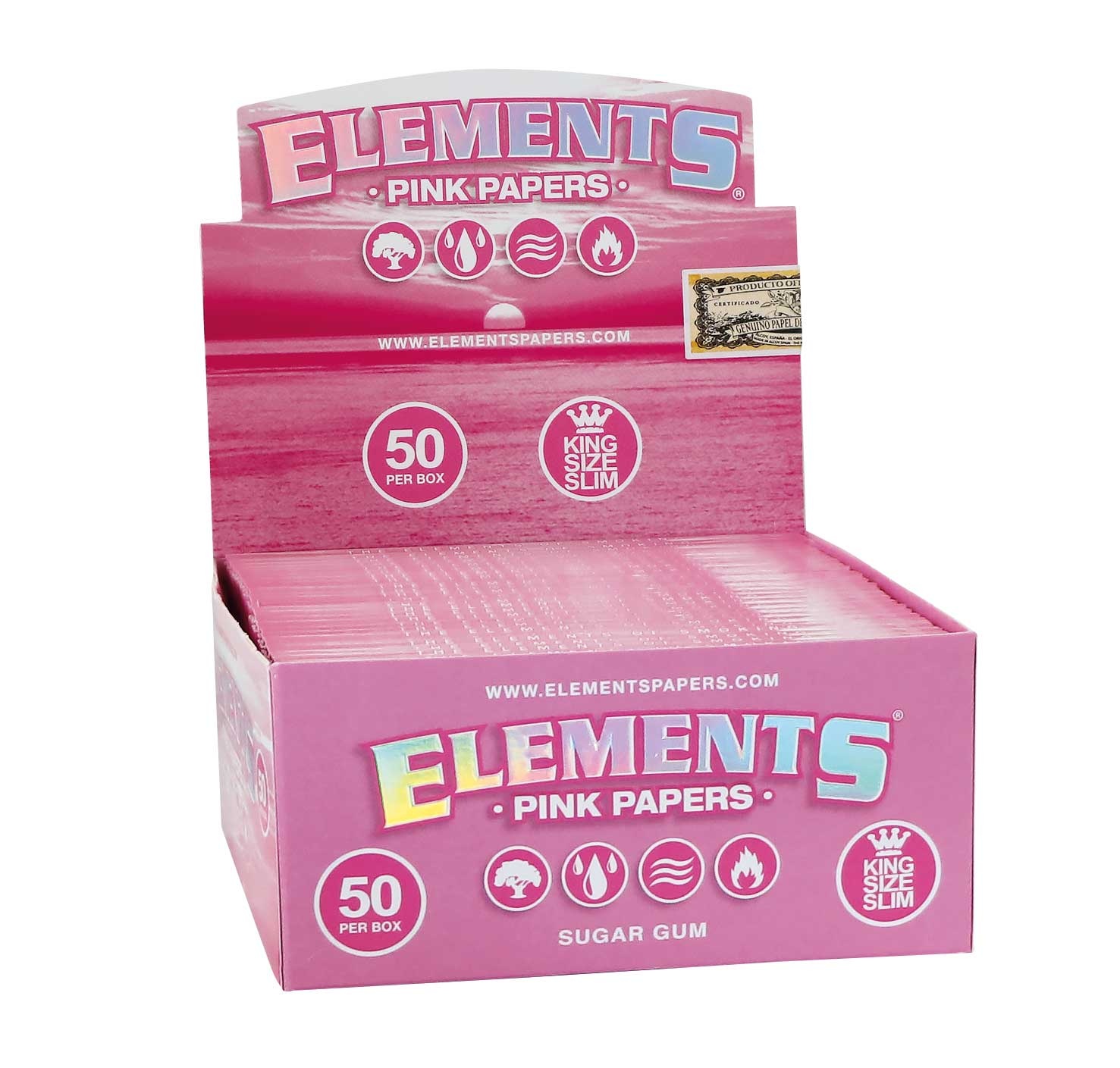 Elements Kingsize Slim Pink Vloei Box - Haddocks Lightershop