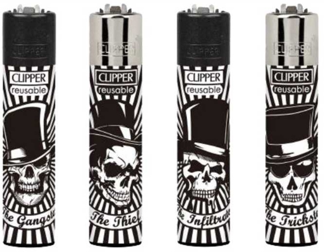 Set of 4 Clipper Lighters Party Skulls - Haddocks Lightershop