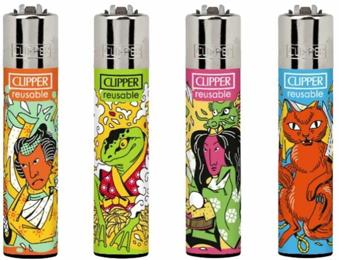 Set of 4 Clipper Lighters Japan Gods - Haddocks Lightershop