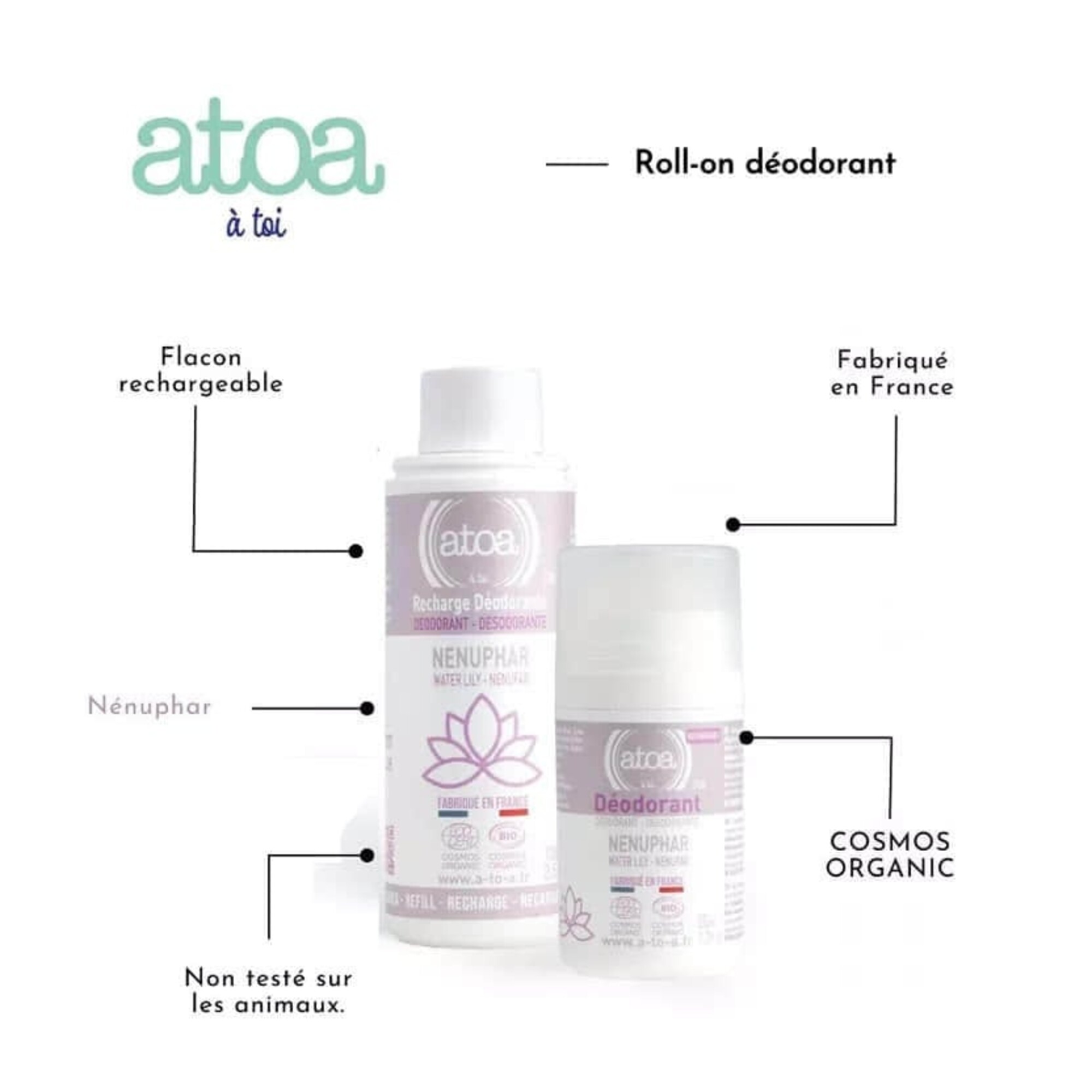 Natural refillable roll-on deodorant - water lily - The Green Beauty Shop