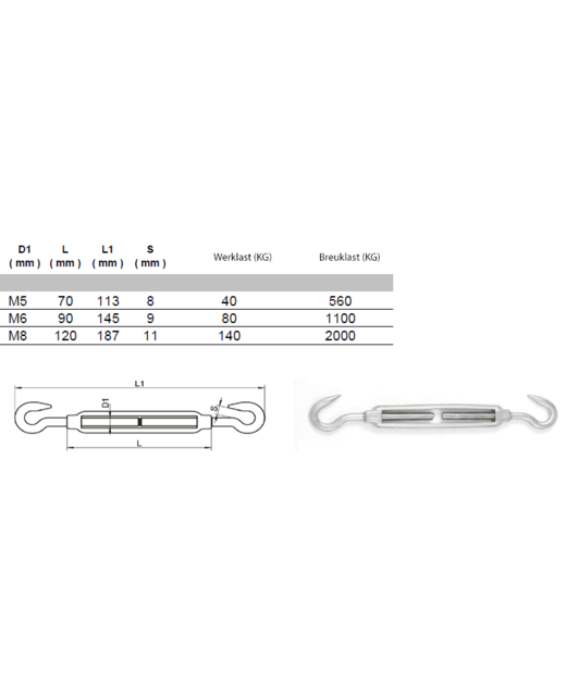 Draadspanner rvs M6 kopen - Staalkabelstunter