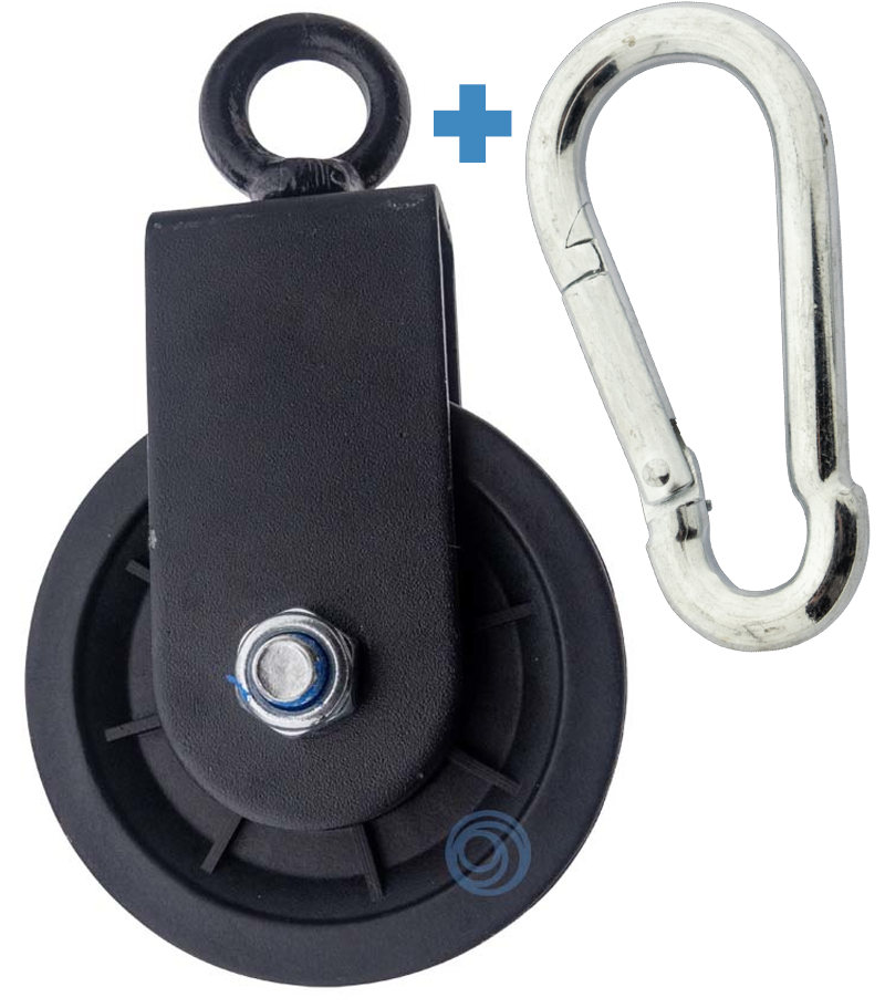 360° draaibare katrol, inclusief karabijnhaak kopen - Staalkabelstunter