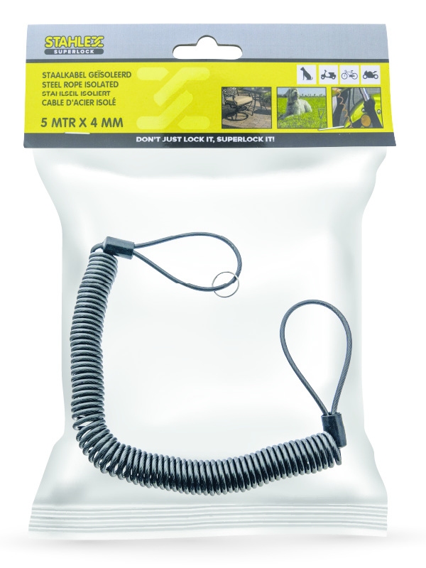Spiral cable with two loops 5 metres long - Wire rope stunter