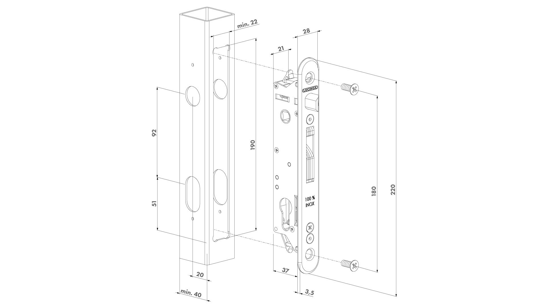 INSTEEKSLOT MET 20 MM DOORNMAAT VOOR PROFIELEN VANAF 40 MM - Hekwerk Direct