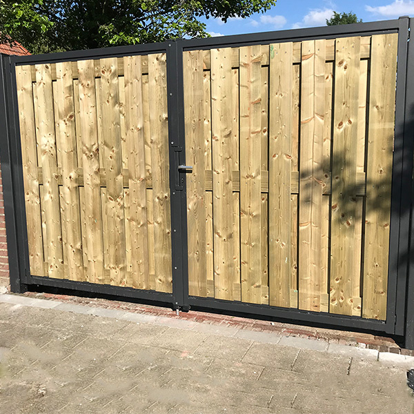 Stalen dubbele poort Vuren hout - Div. kleuren en maatvoeringen ...