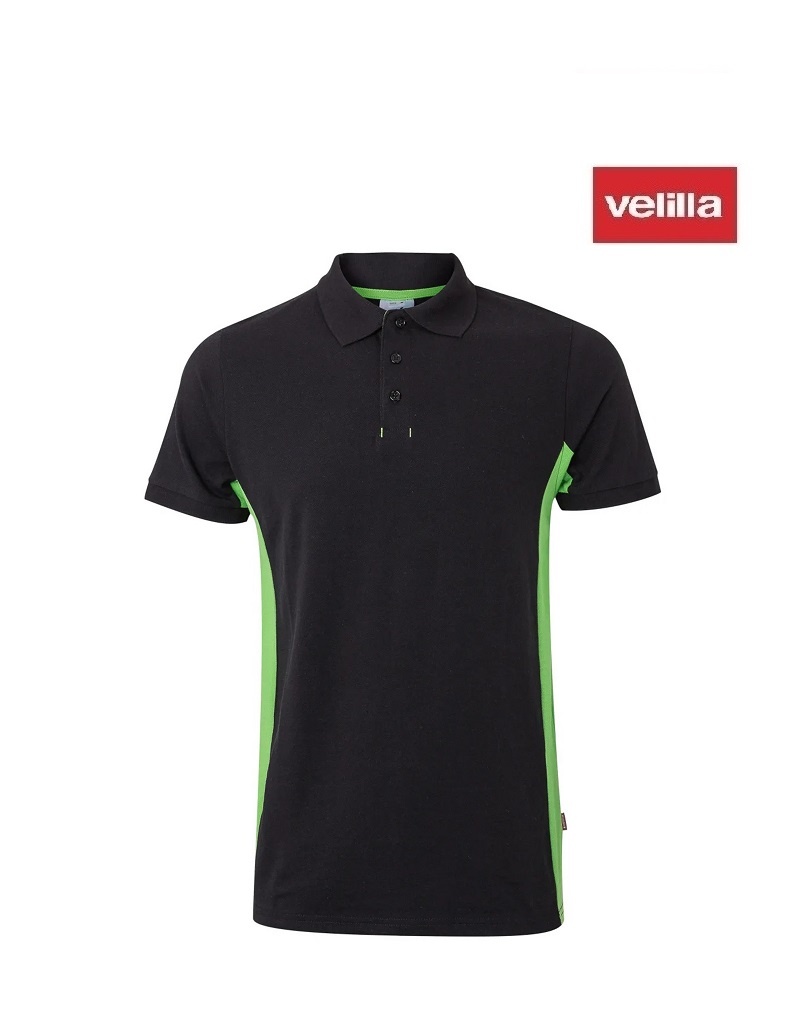 105504 schwarz limegrün - Poloshirt, Zweifarbig, Kurzarm, von Velilla ...