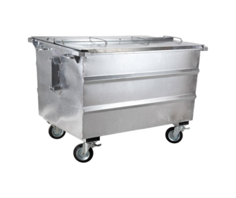 Steel waste container 1600L galvanized on wheels with cover ...