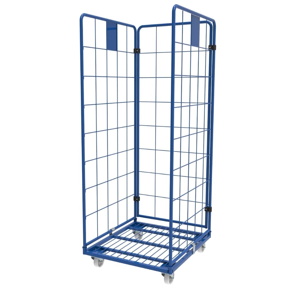 Rolcontainer 3 heks rolkar 790x700x1800mm poedercoating Blauw Staal