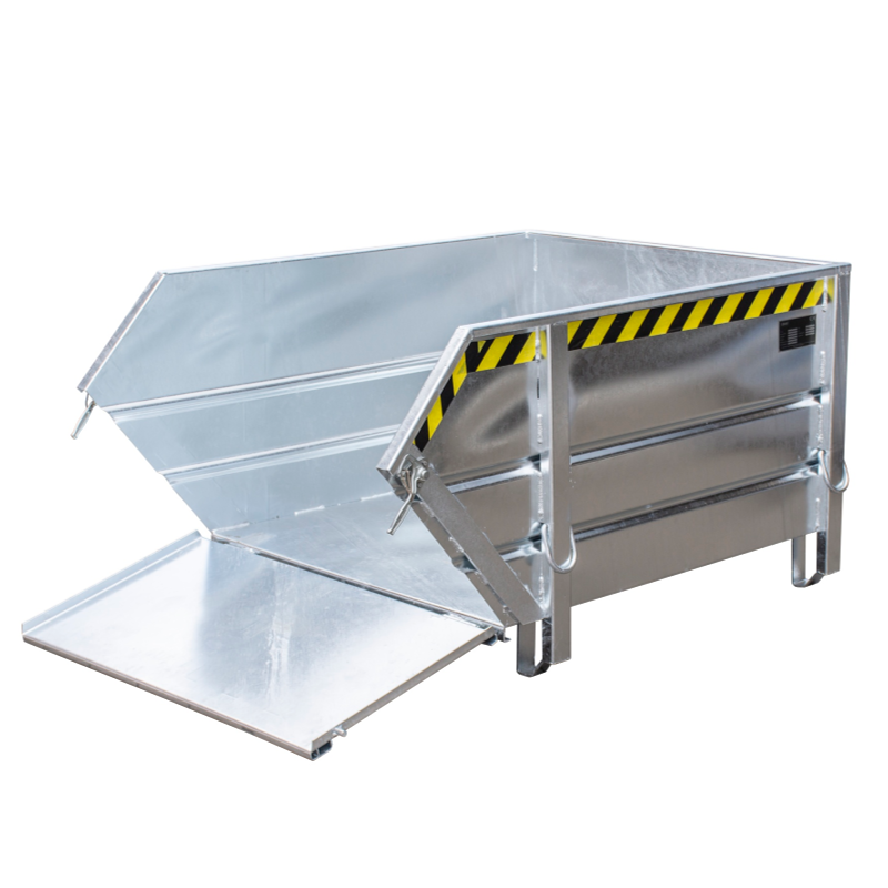Construction container, drop down front wall, Galvanized 1000L-1500Kg