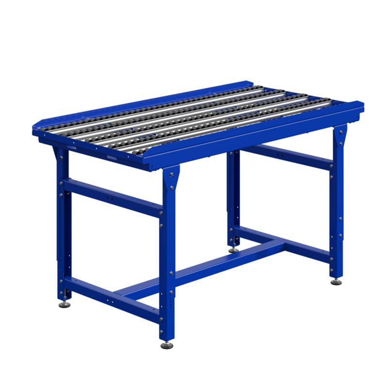 Conveyor table with 3 rails roller track, mechanical height adjustment