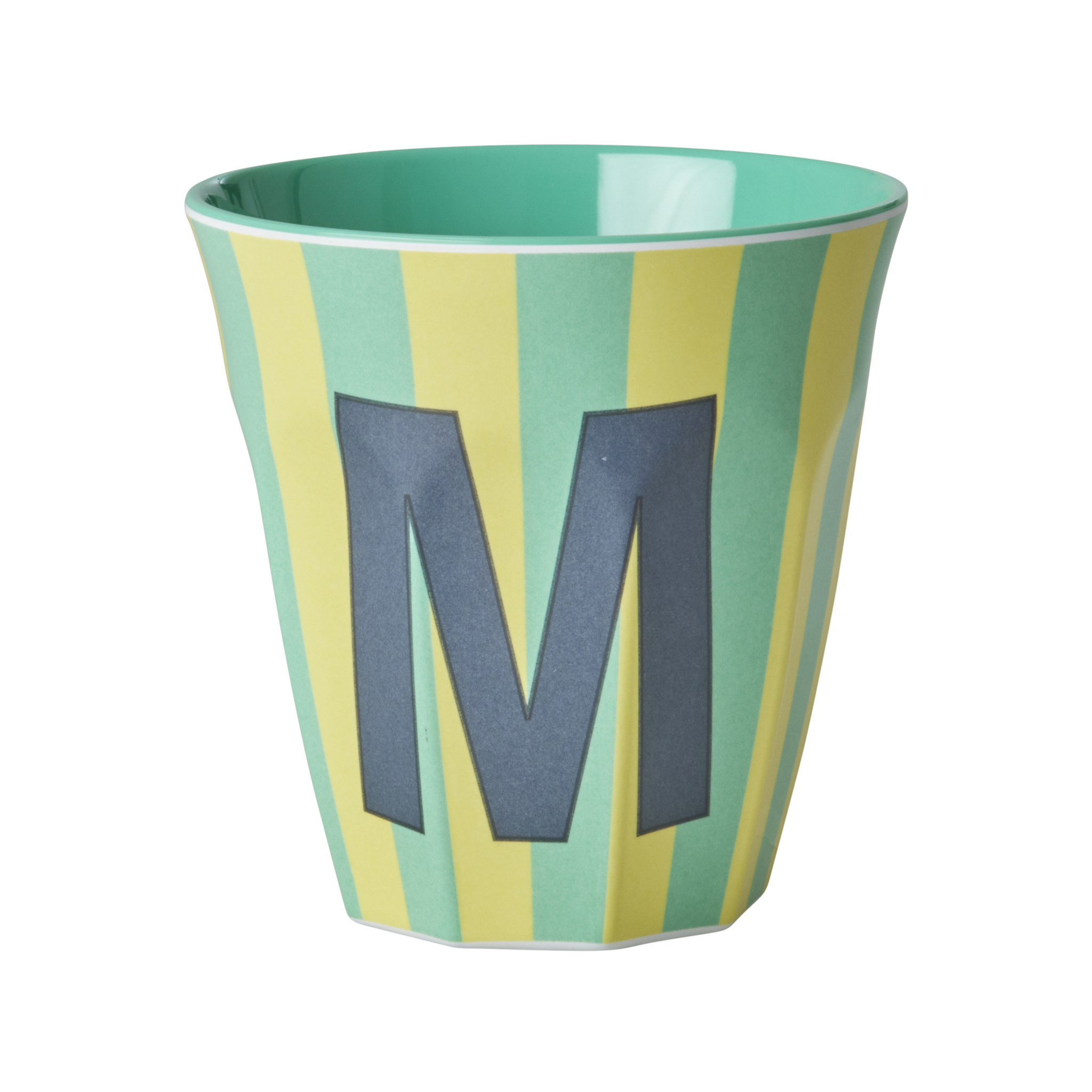 Rice melamine alfabet beker letter M strepen groen geel | Kidzsupplies