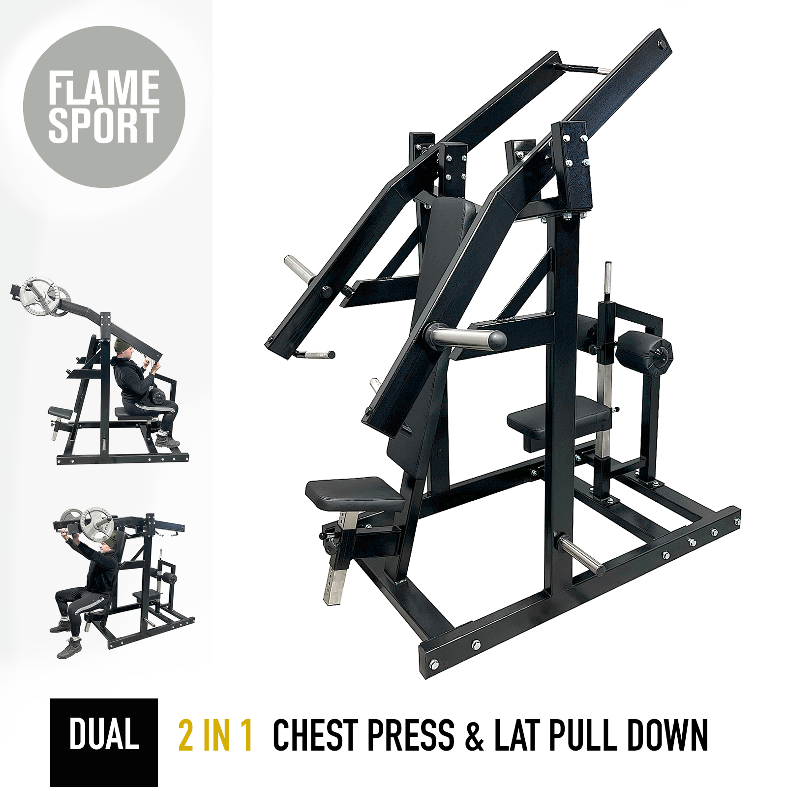 Chest press and Lat Pull Down / High Row Machine (6AXL) FLAME SPORT ...