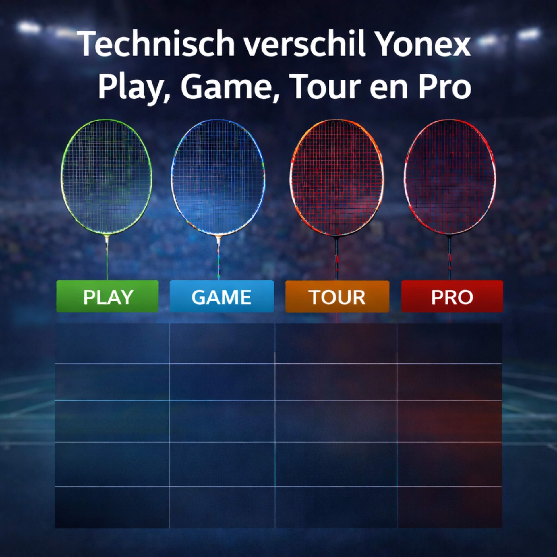 Technisch verschil Yonex Play, Game, Tour en Pro uitgelegd - KW FLEX ...