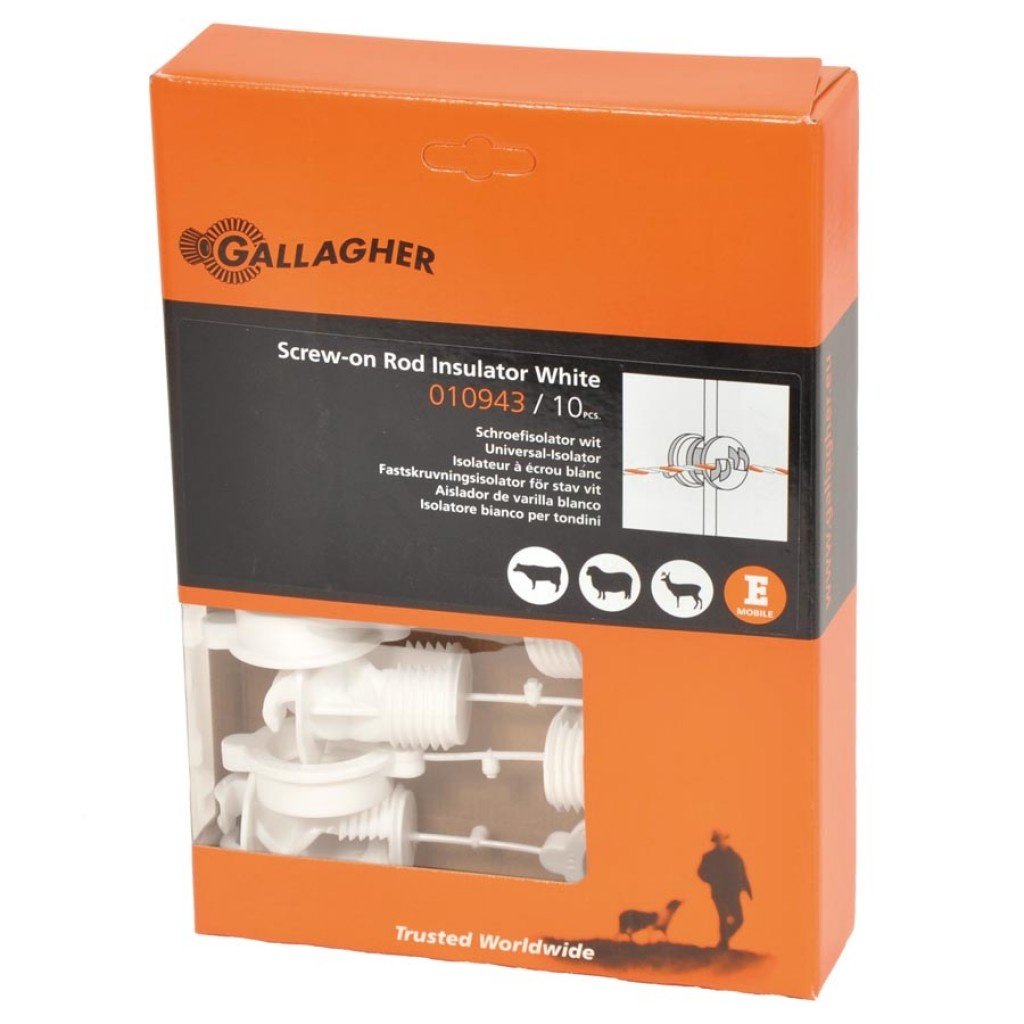 10x Gallagher Screw-on Rod Insulator 6/16 mm - White - Electric Fence ...