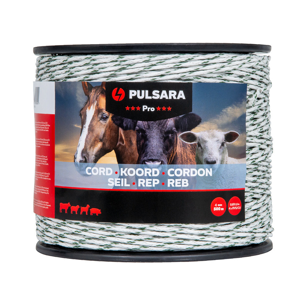 Pulsara Electric Fence Pro Cord 4mm x 500m - White