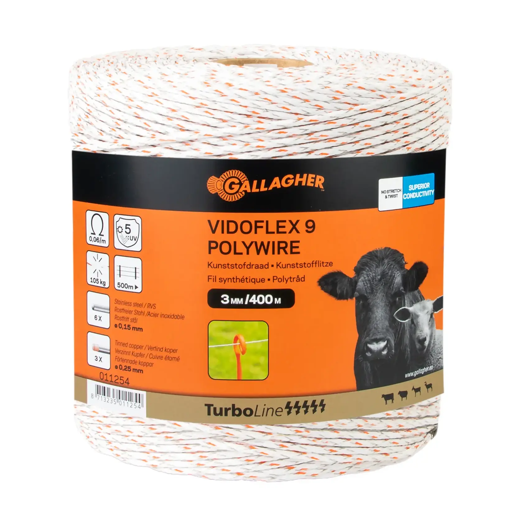 Gallagher Vidoflex 9 TurboLine Polywire 400 m - White
