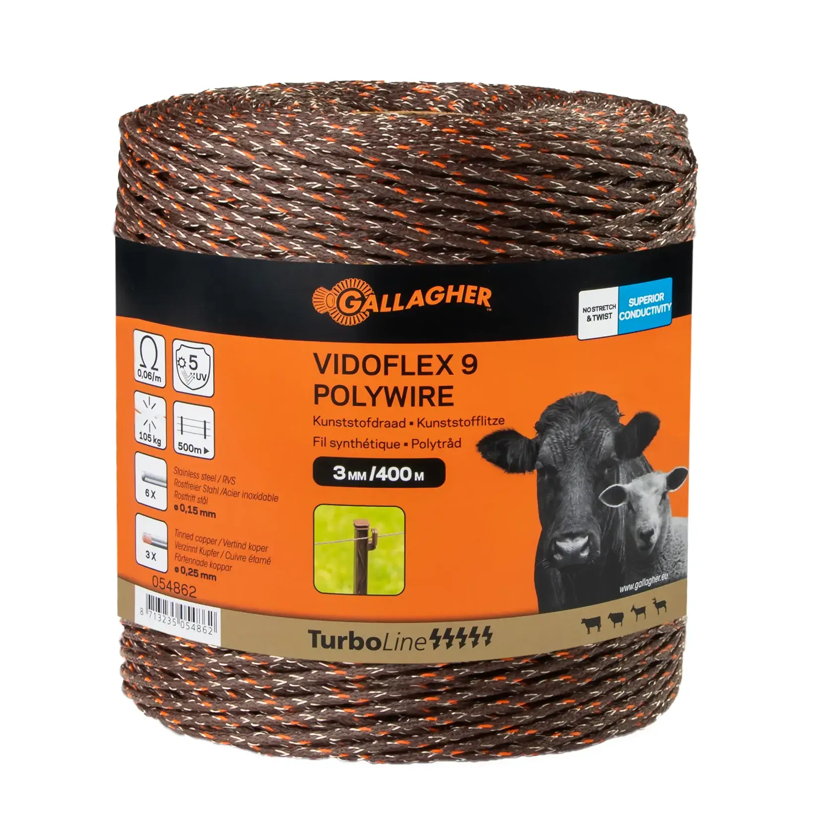 Gallagher Vidoflex 9 TurboLine Polywire 400 m - Terra