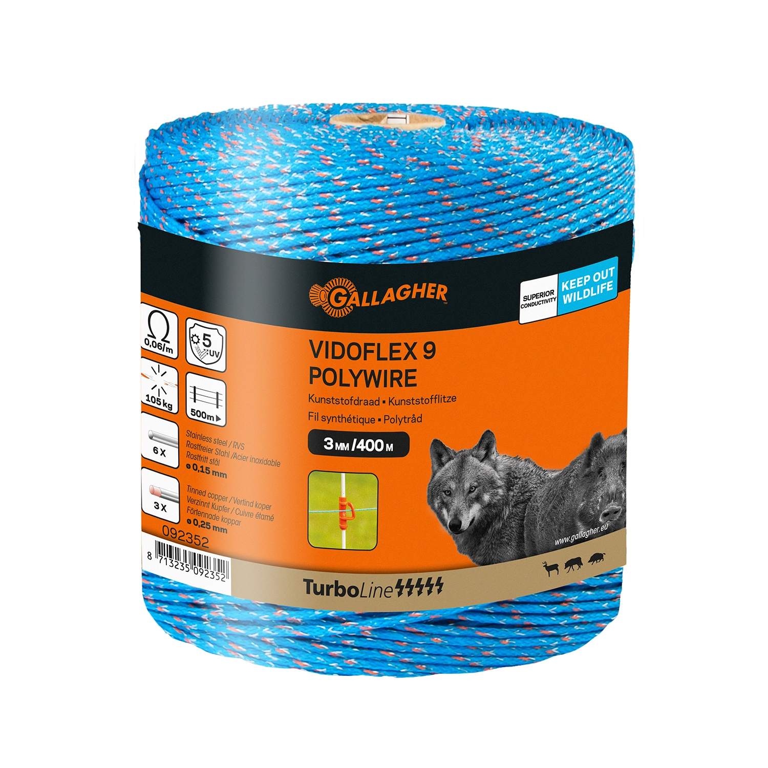 Gallagher Vidoflex 9 TurboLine Electric Fence Polywire – 400 m - Blue