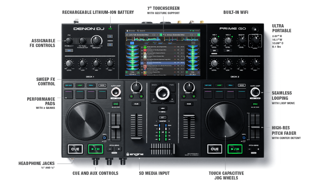 Denon DJ PRIME GO Standalone DJ-controller - Audiomix