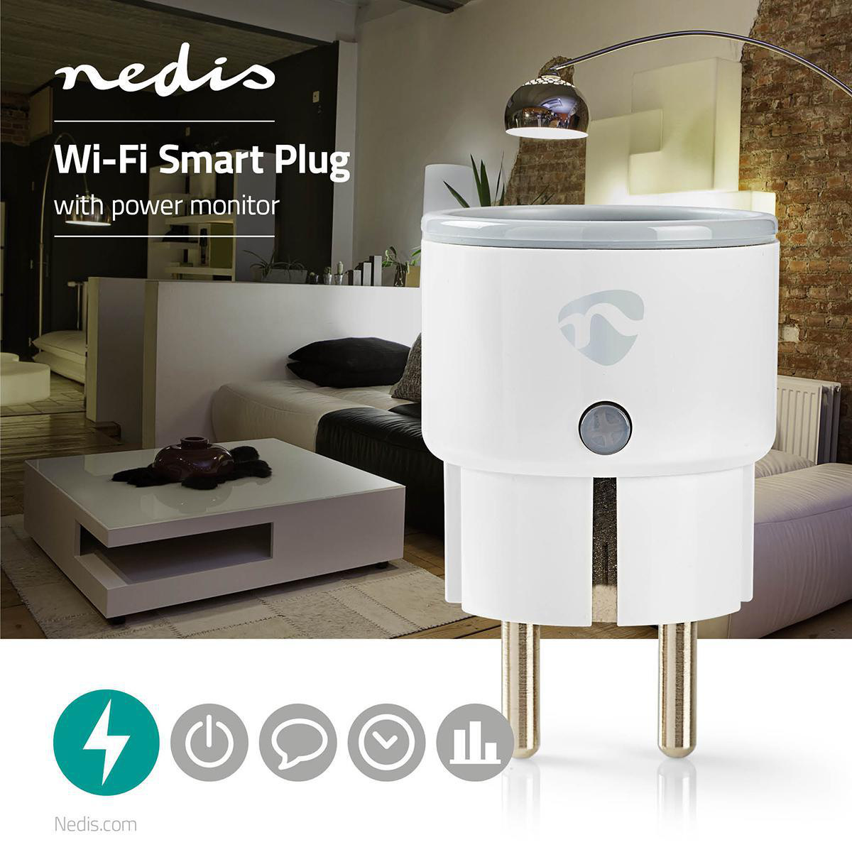 Wi-Fi smart plug | Stroommeter | Schuko type F | 10A - Satelliet winkel ...