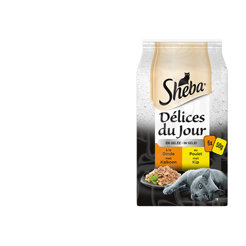 Sheba Delices du Jour multipack kalkoen, kip en gelei 6 x 50 g ...