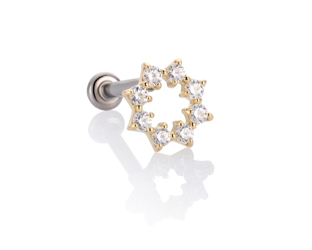 18 Karat Gold Ear Piercing - Premium Zirconia - Piercings Works