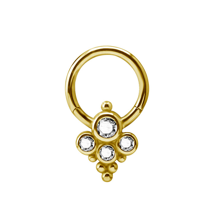 Gold Plated Smiley Ring - Crystals - Piercings Works