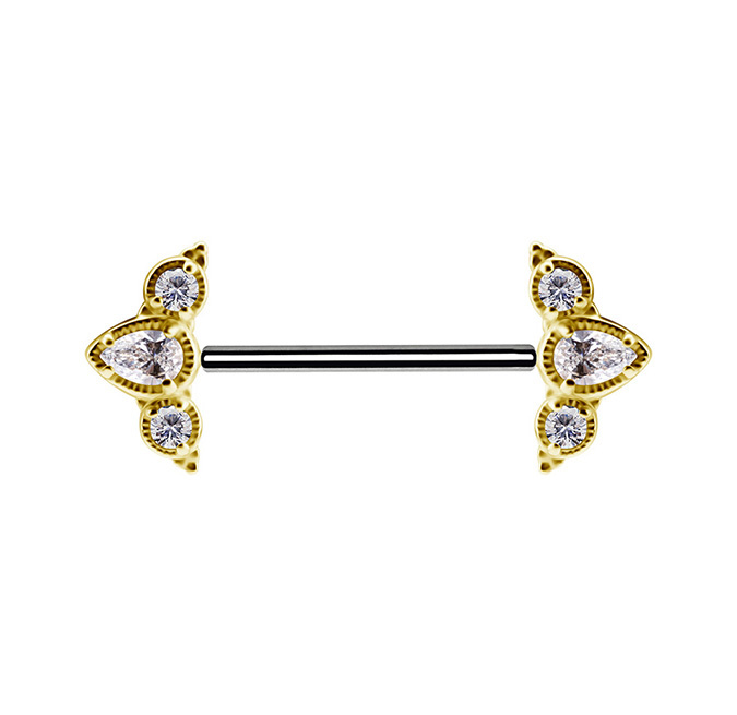 Titanium and 18Karat Gold Nipple Barbell - Premium Zirconia - Piercings ...