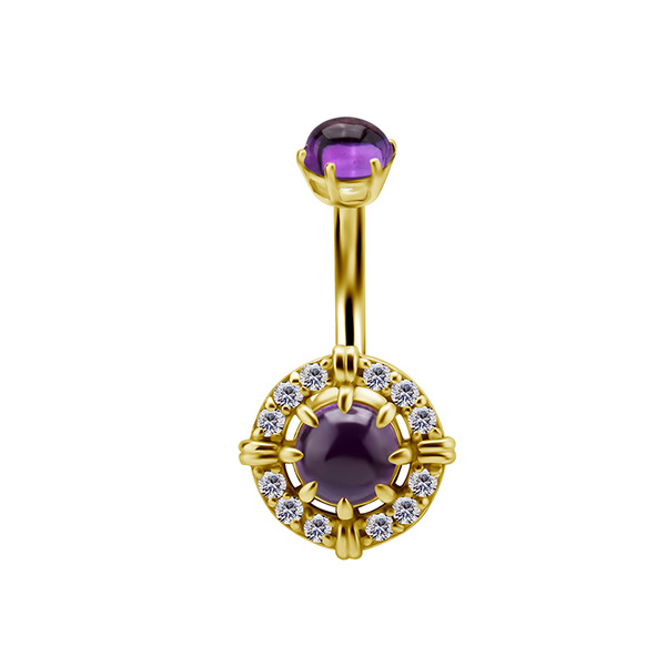 18 Karat Gold Belly Piercing - Zirconia and Amethyst - Piercings Works