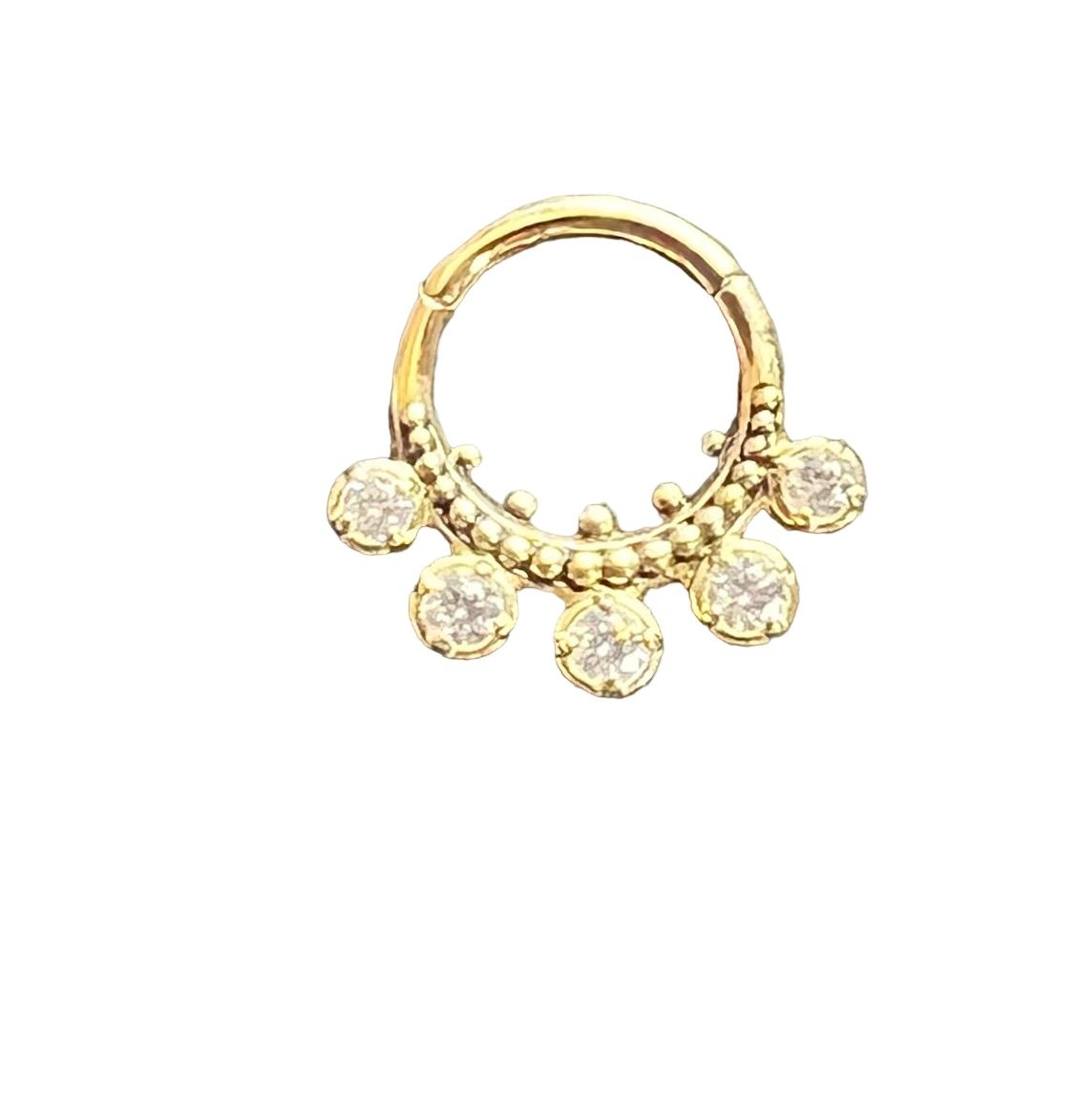 Enchanting 18 Karat Gold Ear Piercing Ring with Zirconia Stones ...