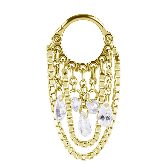 Helix Piercing with Zirconia Teardrop Crystals and Chains - Piercings Works