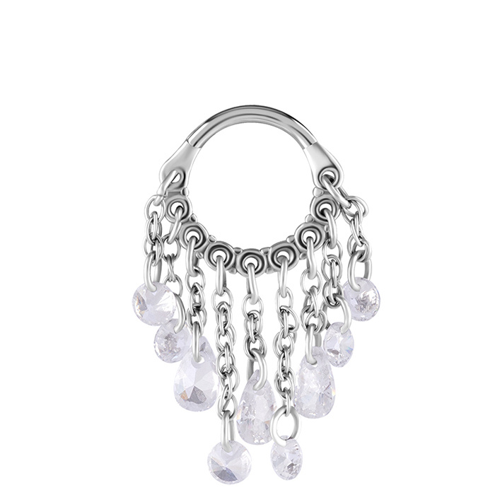 Helix Piercing with Zirconia Teardrop Crystals and Chains - Piercings Works