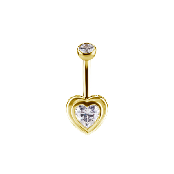 18 Karat Gold Navel Piercing - Heart-Shaped Premium Zirconia ...