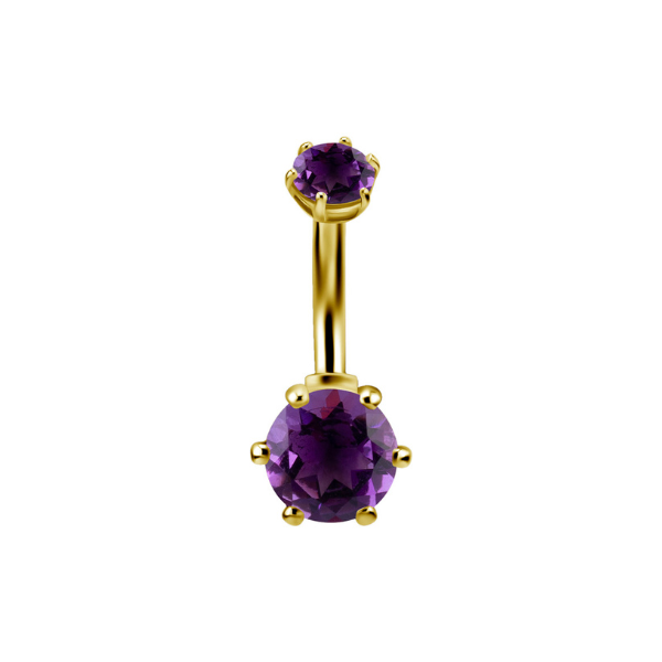 18 Karat Gold Navel Piercing with Alluring Amethyst - Piercings Works