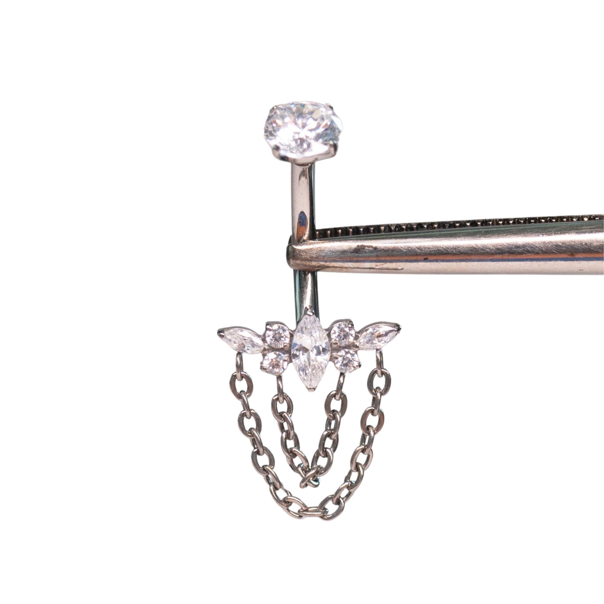 Titanium Navel Piercing with Crystals and Chain Design - Piercings Works